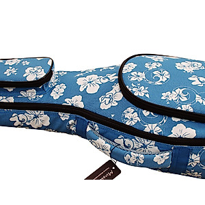 MUSIC FIRST Original Design 15mm Thick Padded Hawaii Style “Blue and White Plumeria” Canvas A & F Style (Standard) Mandolin Gig Bag Soft Mandolin Case Fits for Most of A Mandolin, Salute ELVIS
