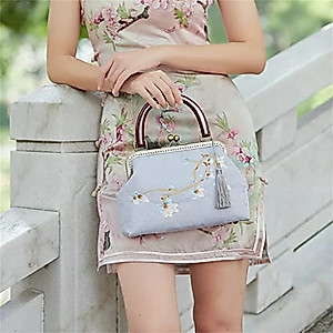 DANN Traditional Embroidery Bag Chinese Tassel Handbag Women's Cheongsam Bag Hanfu Dinner Handbag (Color : E, Size : 26cmx17cmx8cm(LxHxW))