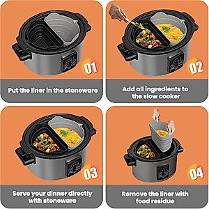 Slow Cooker Divider Liner fit 6 QT Crockpot, GISMTR Reusable & Leakproof Silicone Slow Cooker Divider Insert, Dishwasher Safe Cooking Liner for 6 Quart Crock Pot