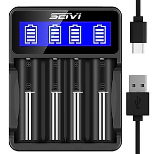 18650 Battery Charger, SEIVI LCD Display Universal Smart Charger for Rechargeable Batteries Li-ion Batteries 18650 26650 18490 17670 17500 16340 14500, Ni-MH/Ni-Cd A AA AAA Batteries