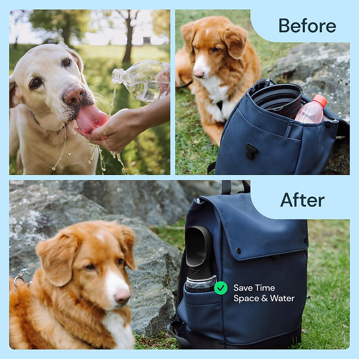 MalsiPree Dog Water Bottle Portable – Leak Proof and Lightweight Water Bottle for Dogs – Dog Travel Water Bottle with Bowl – Dog Walking Accessories (12OZ, Black)