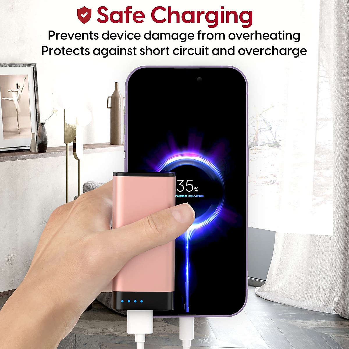 TALK WORKS Portable Charger - Fast Charging Power Bank Compatible with iPhone 13/Pro/Pro Max, 14/Plus/Pro/Pro Max, 12, 11, XR, XS, X, 8, 7, 6, SE, iPad, Android -External Cell Phone Backup (Rose Gold)