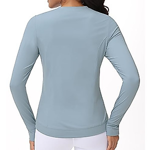 Women's Long Sleeve Compression Shirts Workout Tops Cross Hem Athletic Running Yoga T-Shirts with Thumb Hole Denim Blue