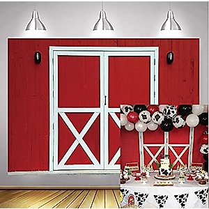 Red Barn Door Backdrop Western Rustic Farm Wooden Door Wall Photography Background BBQ Party Newborn Baby Shower Cowboy Girl Birthday Decorations 7x5FT