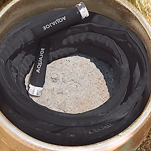 Aqua Joe AJFJH75-34-CTR-BLK Kink-Free Contractor Grade FiberJacket Garden Hose, 3/4-in Max. Water Flow, 650-PSI Burst Rating, BPA/Phthalate, Drinking Safe, For Garden, Auto Care, 75Ft, Black