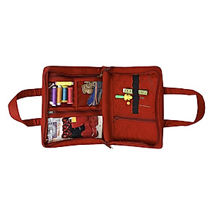 Yazzii Sewing Notions Tote- Portable Sewing Accessories Organizer w Detached Sleeves - Red