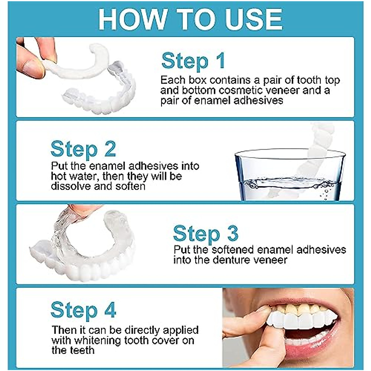 Fake Teeth,2 Pairs Veneers Dentures Socket for Women and Men,Dental Veneers for Temporary Tooth Repair Upper and Lower Jaw,Protect Your Teeth and Regain Confident Smile,Bright White