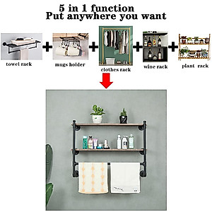Clothes Rack with Shelf, 36in Industrial Pipe Wall Mounted Garment Rack, Space-Saving Display Hanging Pipe Clothes Rack, Heavy Duty Detachable Multi-Purpose Hanging Rod for Closet Storage (2-Layer)