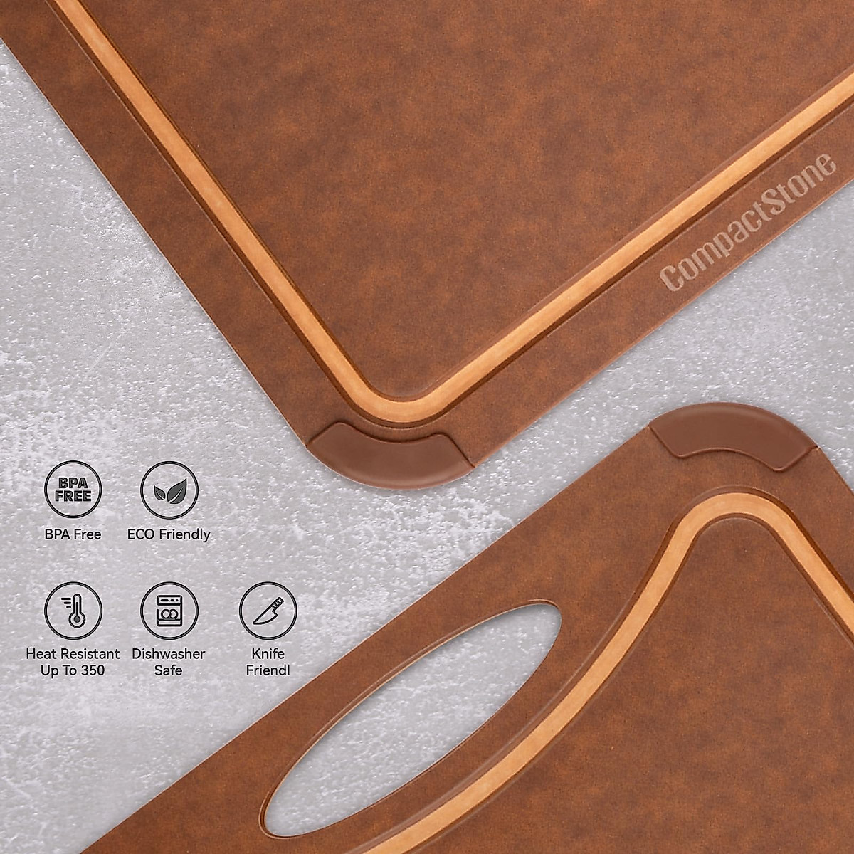 CompactStone Cutting Board with Non-Slip Feet and Juice Groove for Kitchen, Wood Fiber Composite, 17.3-Inch by 12.8-Inch, Brown