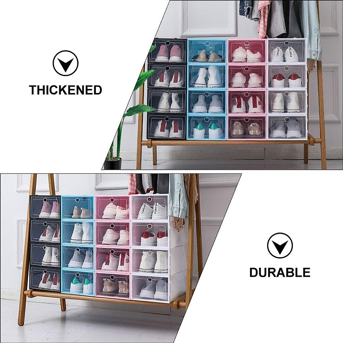 Hemoton Clear Shoe Organizer Plastic Shoe Box with Clear Door, 6pcs Plastic Stackable Shoe Organizer for Closet, Space Saving Foldable Shoe Rack Sneaker Container Bin Holder