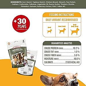 Beefeaters Dog Treats - Medium Knotted Bone Peanut Butter Flavor 6ct | Rawhide Free Dog Food | Real Chicken No Artificial Flavor | Digestion-Friendly, Cleans Teeth | Training Treat for All Dog Sizes