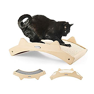 Pecute Cat Scratcher Lounge, Woven Sisal + Carpet Cloth Double-Sided Durable Cat Scratchers Bed Wooden Structure Kitty Scratching Pads (16.5x10.8in)