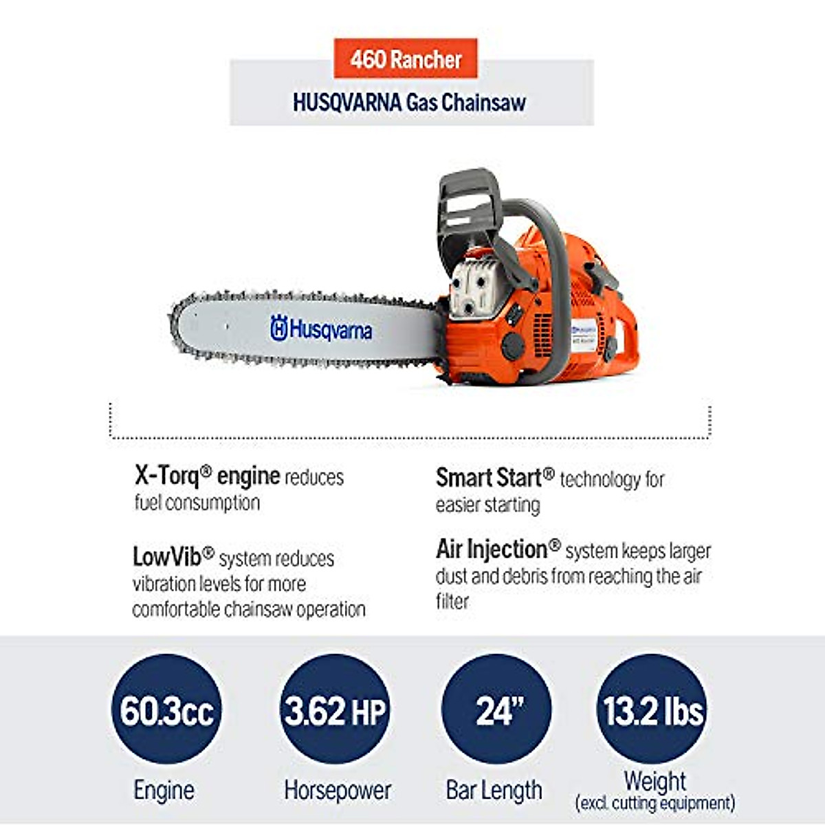 Husqvarna 24 Inch 460 Rancher Gas Chainsaw