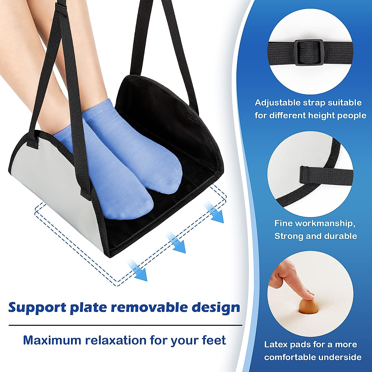 Forzacx Airplane Footrest (Latex Cushion), Adjustable Detachable Multifunctional Foot Hammock, Portable Airplane Desk Foot Hammock for Air Plane Flying Long Flight to Relax Your Feet and Leg(Grey)