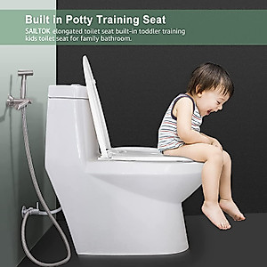 Toilet Seat with Built-In Potty Training Seat, Elongated Toilet Seat Cover with Soft Close Hinge Magnetic Kid Lid Non-Slip Seat Bumpers Toilet Lid for Elongated or Oval Toilets Fits Adult and Child