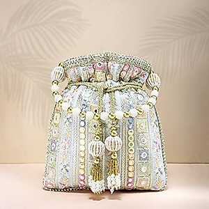 Aheli Indian Potli Bags for Women Evening Bag Clutch Ethnic Bride Purse with Drawstring (P53W)