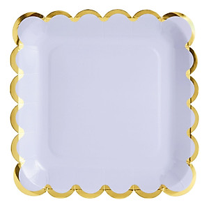 Sparkle and Bash 48 Pack Pastel Purple Paper Plates for Birthday Party Supplies, Scalloped Gold Border, 9 Inches