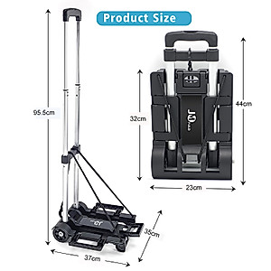 JMFOLD 70 lbs Folding Hand Truck,Lightweight Hand Truck Dolly with 2 Wheels & 2 Ropes,Portable Trolley,Folding Luggage Cart,Airport,Travel,Moving and Office (Silver-Aluminum)