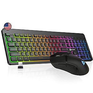 KLIM Tandem - Wireless Gaming Keyboard and Mouse Combo + Slim, Durable, Ergonomic + Illuminated + Long-Lasting Built-in Battery (Renewed), Black
