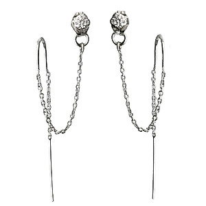 Sterling Silver Double Piercing Earrings Two Hole Earrings Cz Threader Earrings For Women Chain Earrings Set Boho Jewelry Cubic Zirconia (Sterling Silver)