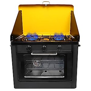 Chaoos Portable Camping Oven - 2-In-1 Outdoor Camp Oven With 2 Burners, 40L large Capacity Propane Oven Stove Combo, Automatic Ignition, Built-In Thermometer, Hose Regulator (Propane Not Included)