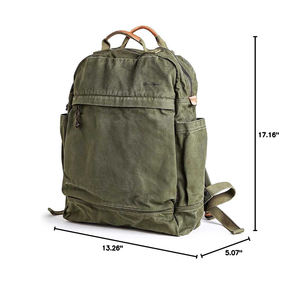 Gootium Canvas Backpack for Women Vintage Style Zipper Bag Men's Casual Daypack Cloth Outdoor Travel Rucksack, Olive
