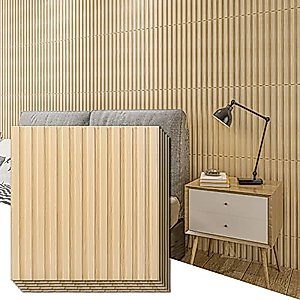 Art3d Slat Wall Panel, 3D Fluted Textured Panel 12-Tile 19.7 x 19.7in. - Oak