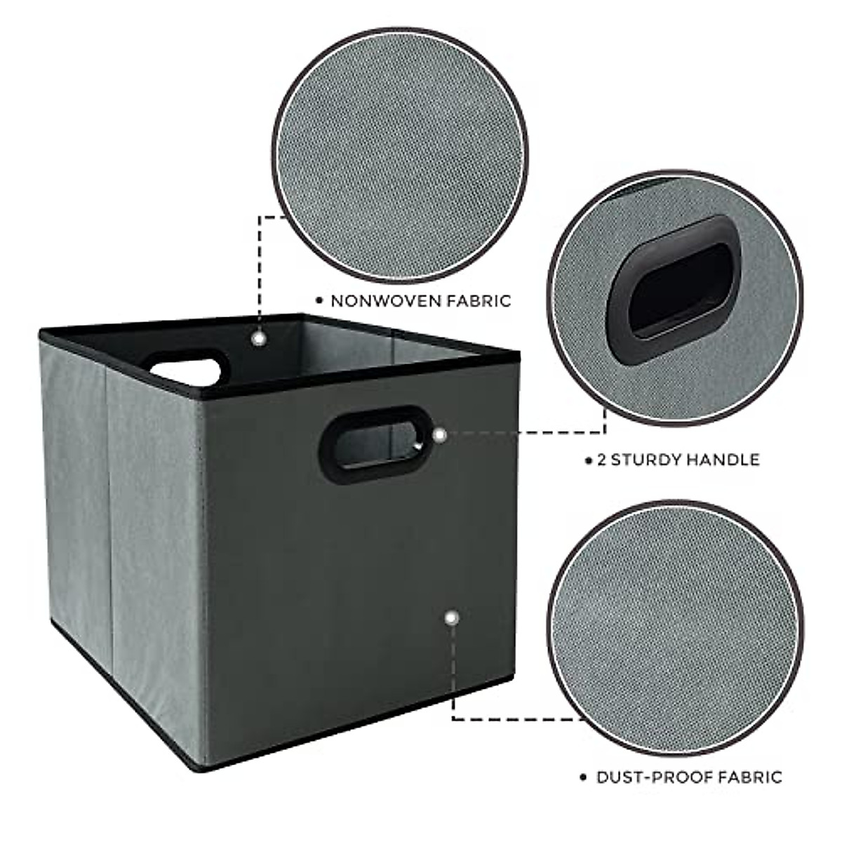 PACHIRA E-Commerce Cube Storage Bins, 12×12 Fabric Storage Boxes Drawers Cubes Container, Thick and Heavy Duty Organizer Baskets with Handles, 6 Pack, Greenish Grey