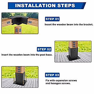 Pergola Gazebo Brackets Kit Nopwer - 3-Way Right Angle Corner Bracket for 4x4 Inch Wood Beams
