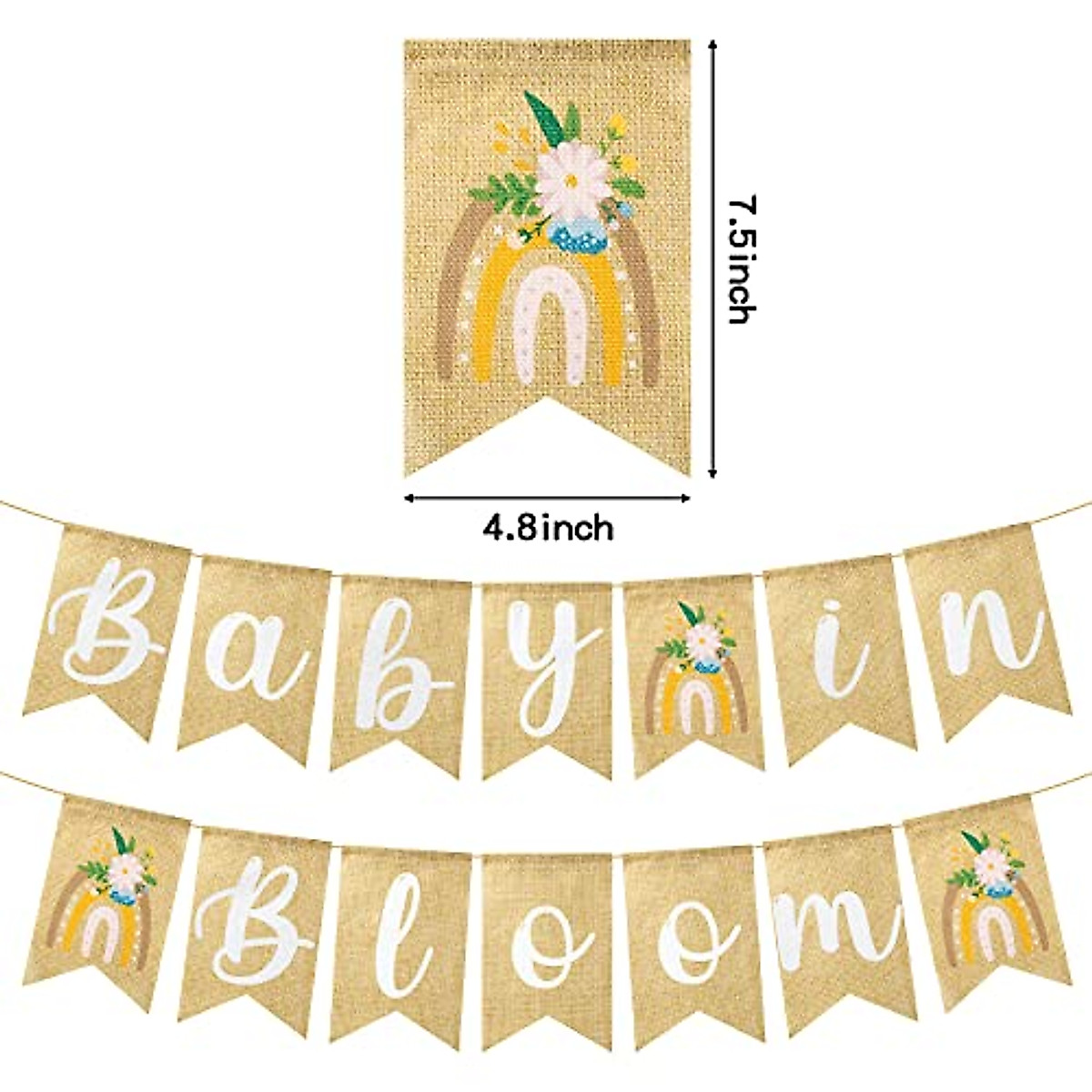 2 Pieces Baby in Bloom Shower Hanging Banner Decoration, Boho Burlap Flag Banner Garland Baby Room Decorations for Boys Girls, Gender Reveal Floral Theme Party Supplies Welcome Newborn Baby Decor