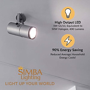 Simba Lighting LED GU10 5W Non-Dimmable Spot Light Bulb (6 Pack) Halogen 50W Replacement MR16 Shape for Accent, Recessed, Track Lighting, 38° Beam, 120V, Twist-N-Lock Bipin Base, 5000K Daylight