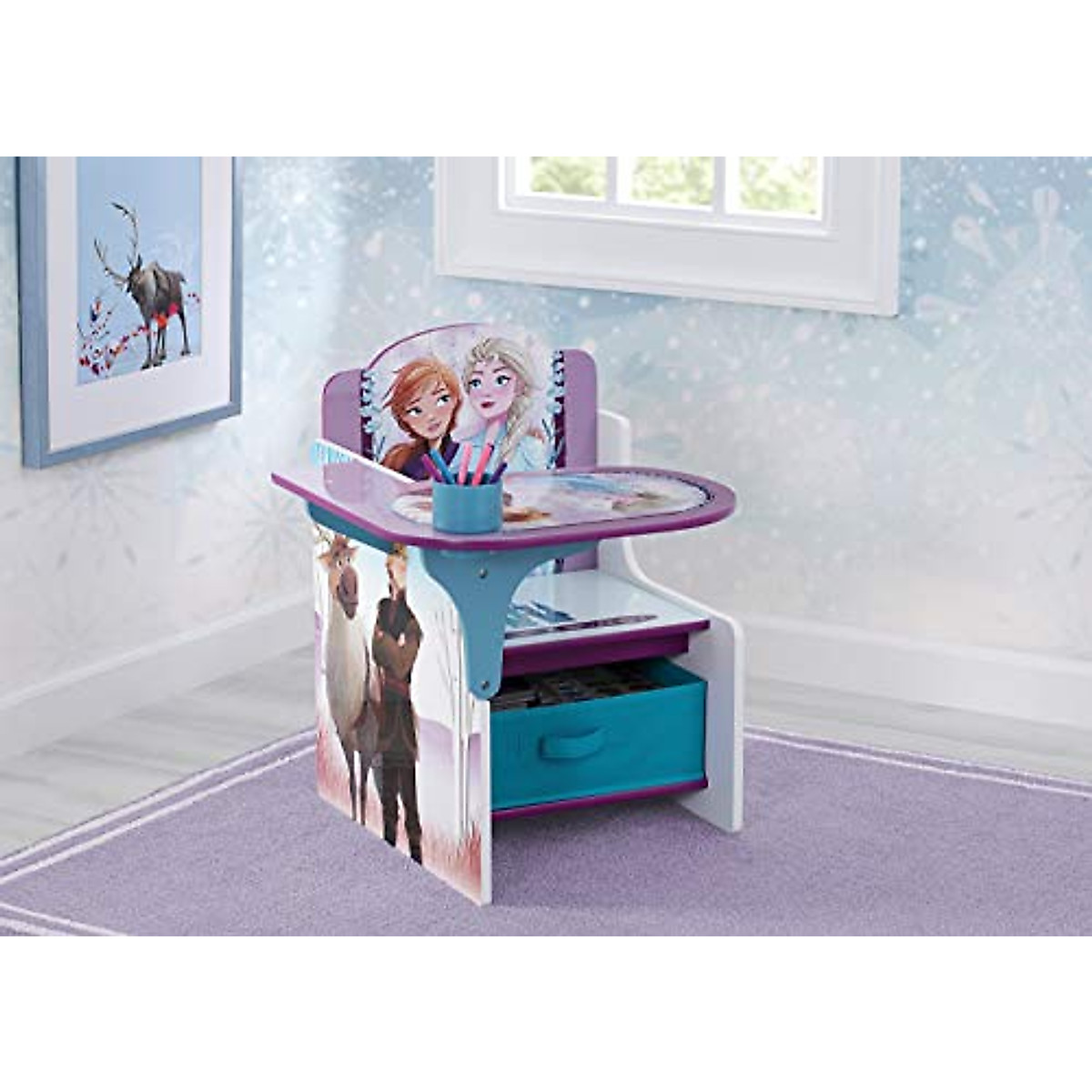 Delta Children Chair Desk with Storage Bin + Design and Store 6 Bin Toy Storage Organizer, Disney Frozen (Bundle)