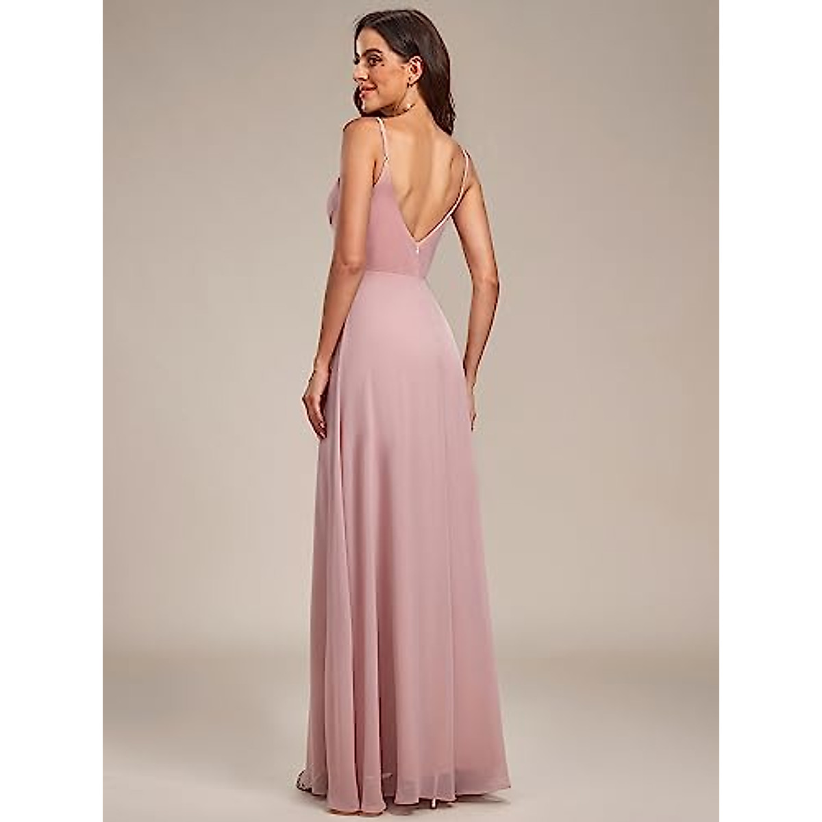 Ever-Pretty Women's V Neck Bridesmaid Dresses, Spaghetti Strap Maxi Dress Party Dress, Formal Dresses, Long Dress Dusty Rose US14