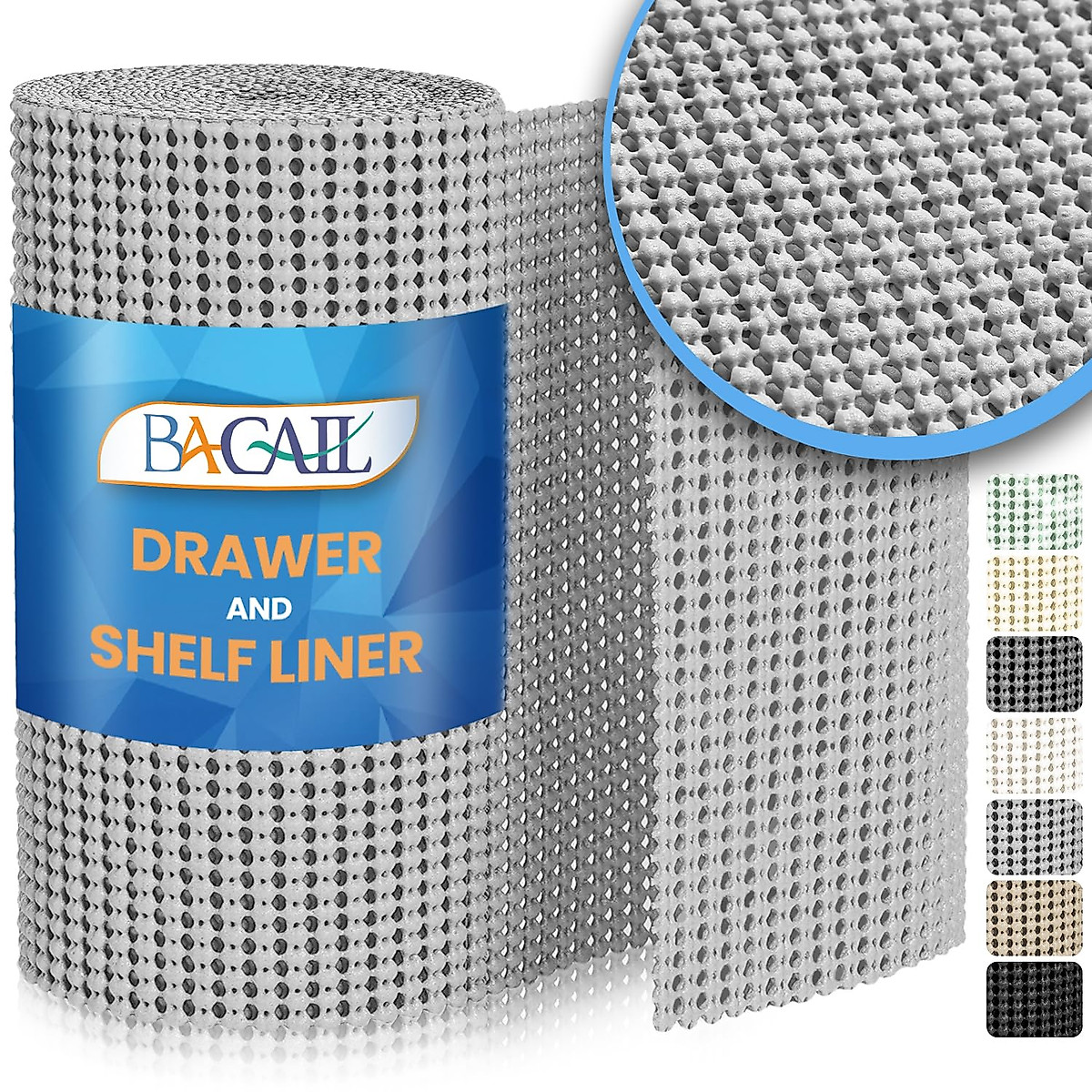 BAGAIL Drawer Liner, 12 in X 20 Ft Non-Adhesive Shelf Liners for Kitchen Cabinets, Thick Strong Grip Liners for Desk, Shelves, Bathroom Drawers, Cabinet Protection - LightGrey