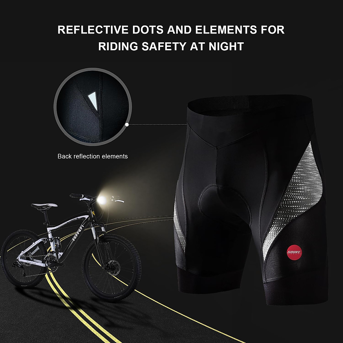 Eco-daily Men's Cycling Shorts Padded Bicycle Riding Half Pants Bike Biking Cycle Tights (Reflective Print-black, Large)