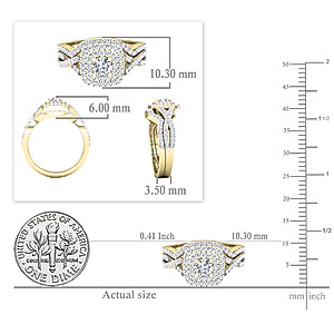 Dazzlingrock Collection 4mm Center Round Cubic Zirconia Halo Cushion Criss Cross Wedding Ring Set for Women (1.40 ctw, Color White, Clarity Clean) in 10K Yellow Gold, Size 10