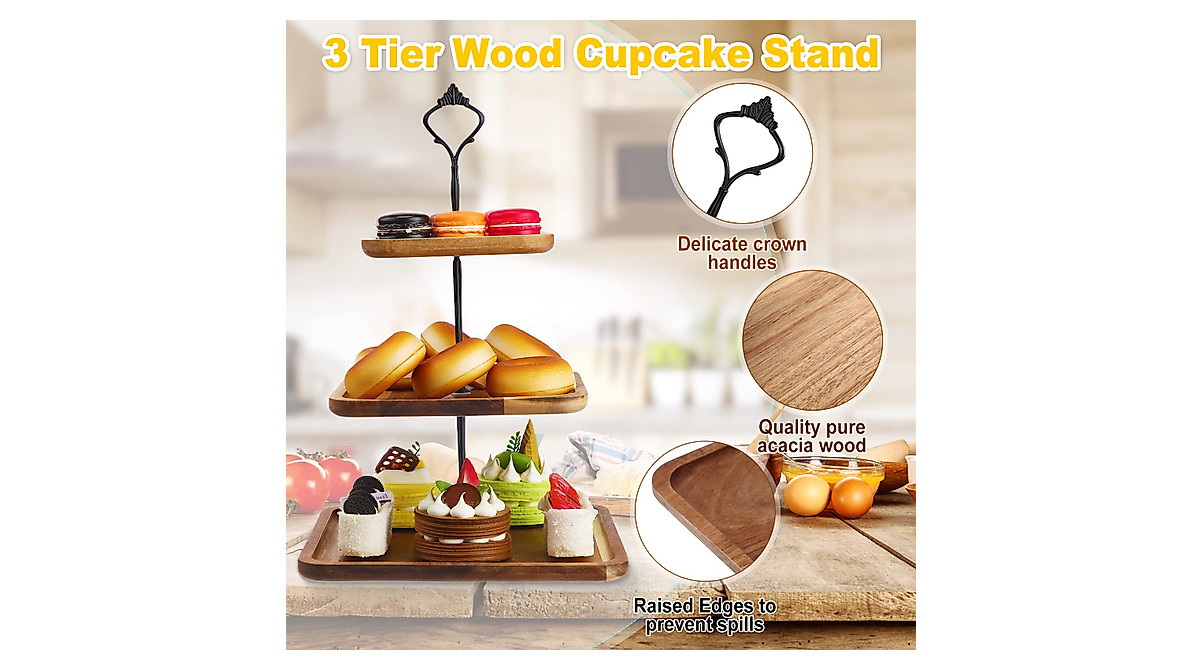Rustic 3 Tier Serving Tray - Acacia Wooden Stand