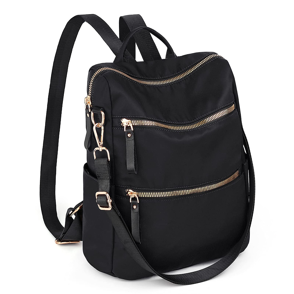 UTO Camo Waterproof Backpack for Women Durable Nylon Multipurpose Roomy Multi pockets Travel Business Shoulder Bag Black