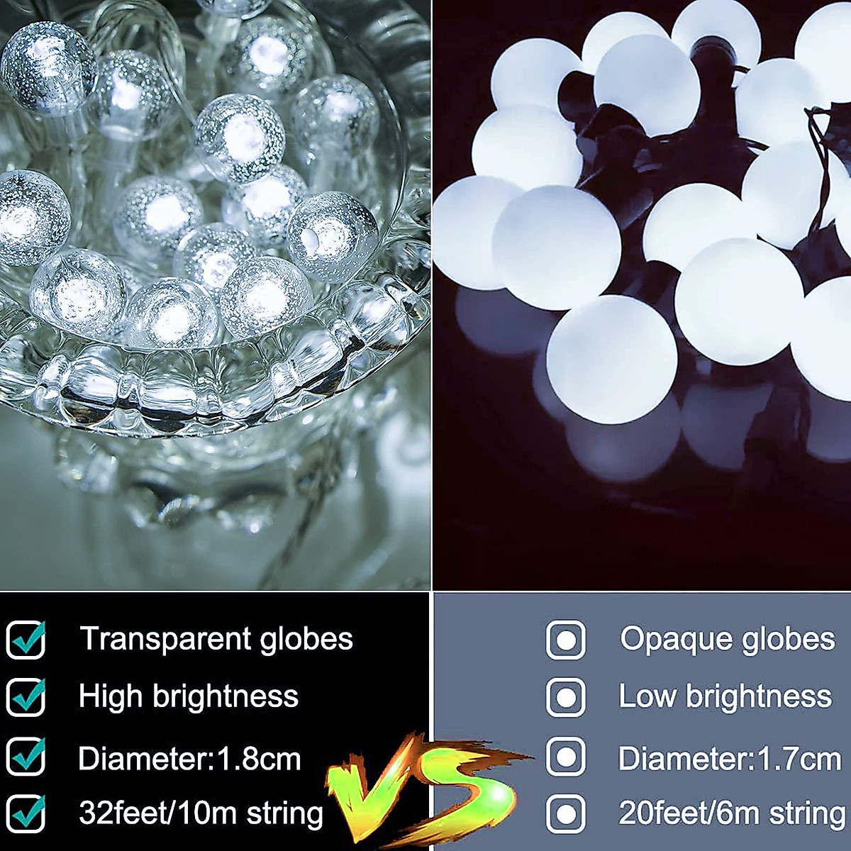 Globe String Lights Fairy Lights 33ft 80 LED String Lights for Bedroom 8 Modes USB with Remote Waterproof Indoor Outdoor Table Decor Hanging Lights Home Patio Garden Wedding Party Decor,Cool White