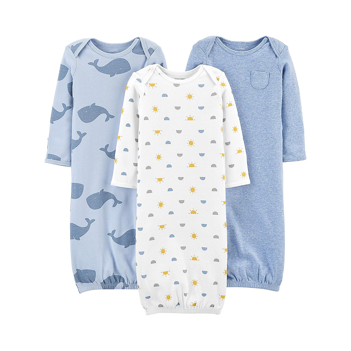 Simple Joys by Carter's Baby Boys' Cotton Sleeper Gown, Pack of 3, Heather/Stripe/Whales, 0-3 Months