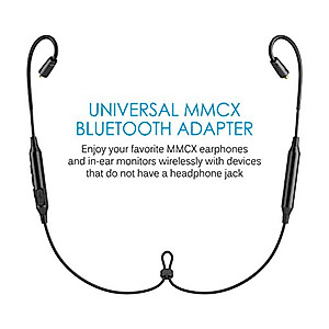 MEE audio BTX1 Bluetooth wireless universal MMCX adapter cable with Qualcomm aptX® technology, microphone, and remote (Black)