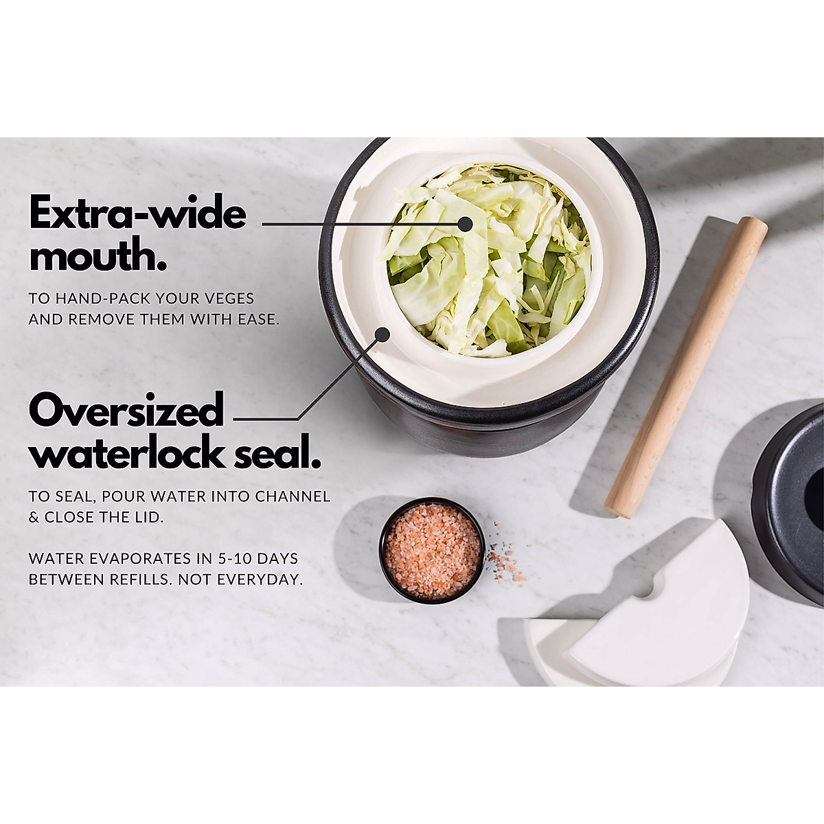 TOMO Fermentation Crock with Weights - Ceramic Sauerkraut Pickling Crock - Stoneware Kombucha Brewing (3L)