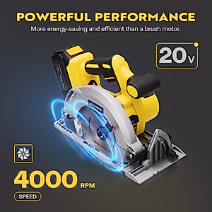 VIVOHOME 7-1/4-Inch Circular Saw Kit, 20V Brushless 4000 RPM, Max Cutting Depth 2-12/25"(90°), 1-5/8"(45°), Cordless Saw with a 4.0-Ah Battery, Fast Charger, and Carrying Bag