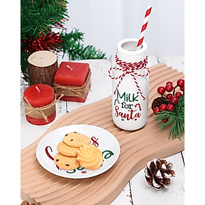 Nefelibata Christmas Tiered Tray Decor, Mini Cookies for Santa Plate Milk Jar Set, Ceramics Xmas Treat Plate Home Kitchen Dining Table Decor Holiday Housewarming Gift for Young Children New Parents