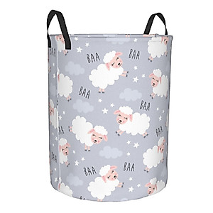 FeHuew Cute Baa Sheep Clouds Collapsible Laundry Basket with Handle Waterproof Fabric Hamper Laundry Storage Baskets Organizer Large Bins for Dirty Clothes,toys,Bathroom