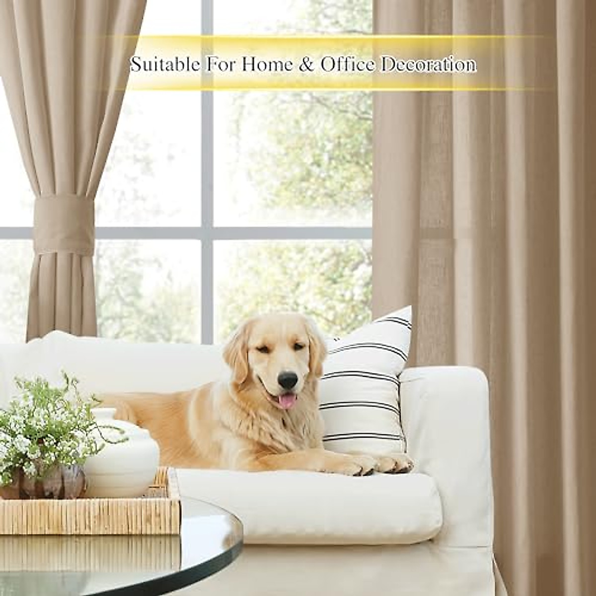 NICETOWN Thick Linen Strong Magnetic Curtain Tiebacks - Natural Decorative Curtain Ties Wide Straps Holdbacks for Modern Curtains (Burlap, 11.8 X 4 Inches, Set of 4)