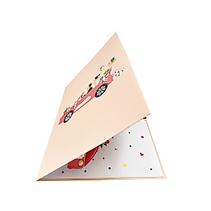 "Just Married" Pink Cadillac Wedding Car with Bride and Groom Pop Up Card for Marriage, Engagement, Anniversary, Valentines Day