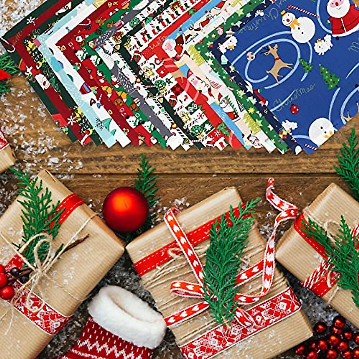 20 Sheets Christmas Fabric Bundles Sewing Craft Square Patchwork Precut Printed Fabric Scraps Quilting Sewing Polyester Fabric for DIY Christmas Stocking Wreath Doll Dress Apron Supply