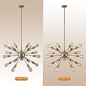 mirrea Vintage Metal Large Dimmable Sputnik Chandelier with 18 Lights (Brushed Brass)