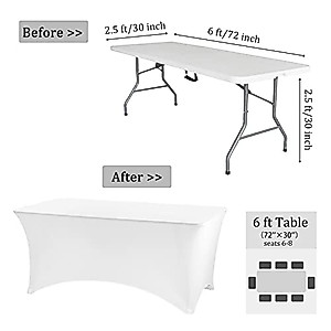 JALANCY 8 Pack 6FT Spandex Table Covers Fitted Rectangle Tablecloth Washable Wrinkle Resistant Stretch Table Cloth for Folding Table Wedding Party Birthday Banquet Bar Events（White）